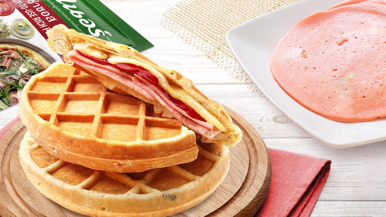 Bologna Cheese Waffle with Pizza Sauce - Recipe