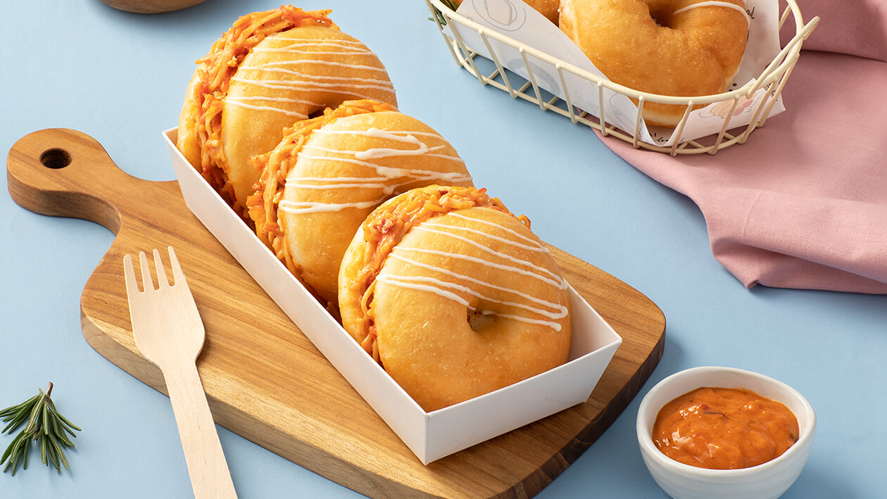 Fried Donut Filled with Crab Stick Pizza Mayonnaise - Recipe