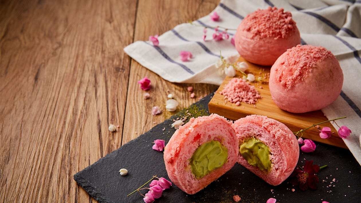 Sakura Bread Filled with Green Tea Cream Cheese - Recipe