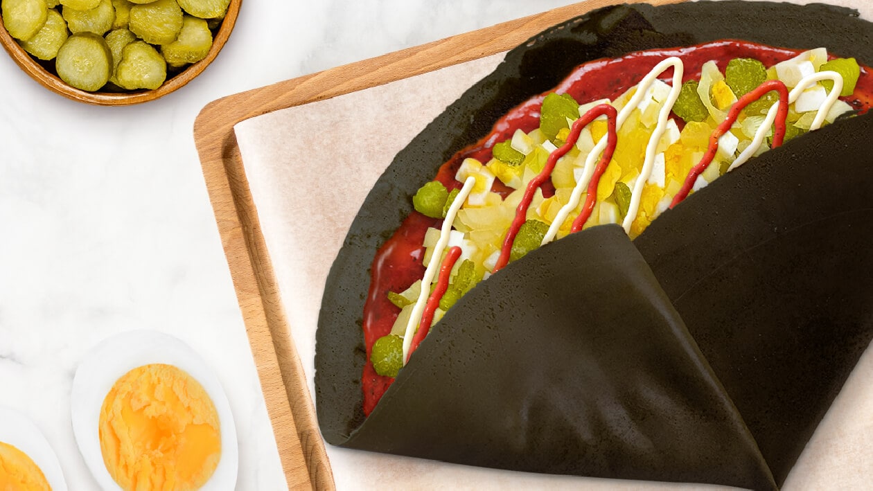Pizza Crepe with Egg Salad and Pickled Cucumber - Recipe