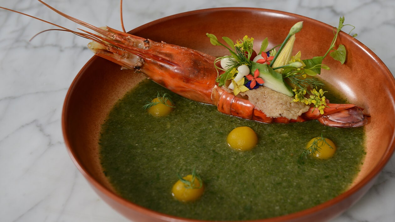 Thai Spicy Mixed Vegetable Soup with Grilled River Prawn - Recipe